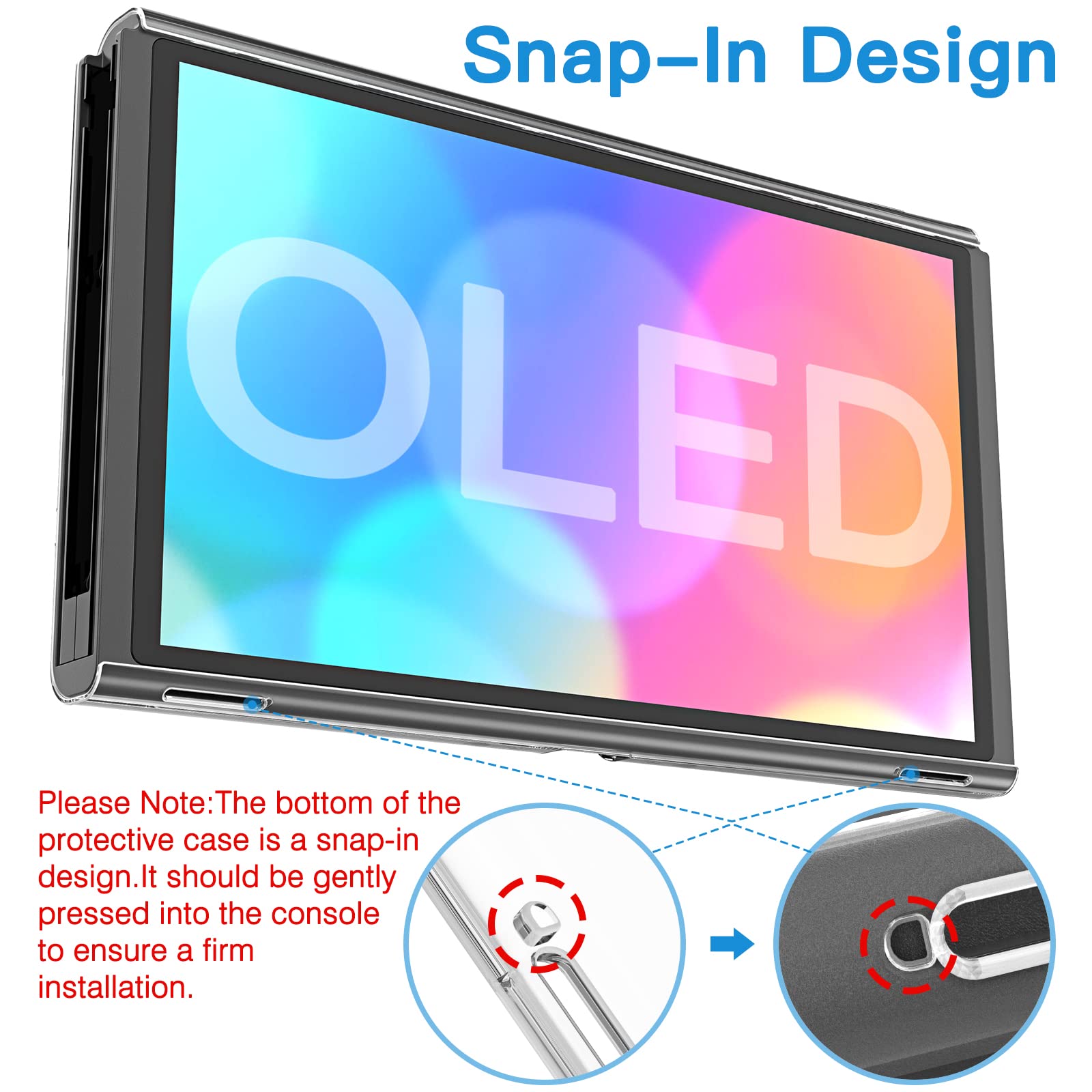 HEYSTOP Switch OLED Case Protector Compatible with Nintendo Switch OLED Model, Removable Hard PC Shell Dockable Switch OLED Protective Case Accessories with Screen Protector & Thumb Grip Caps, Clear