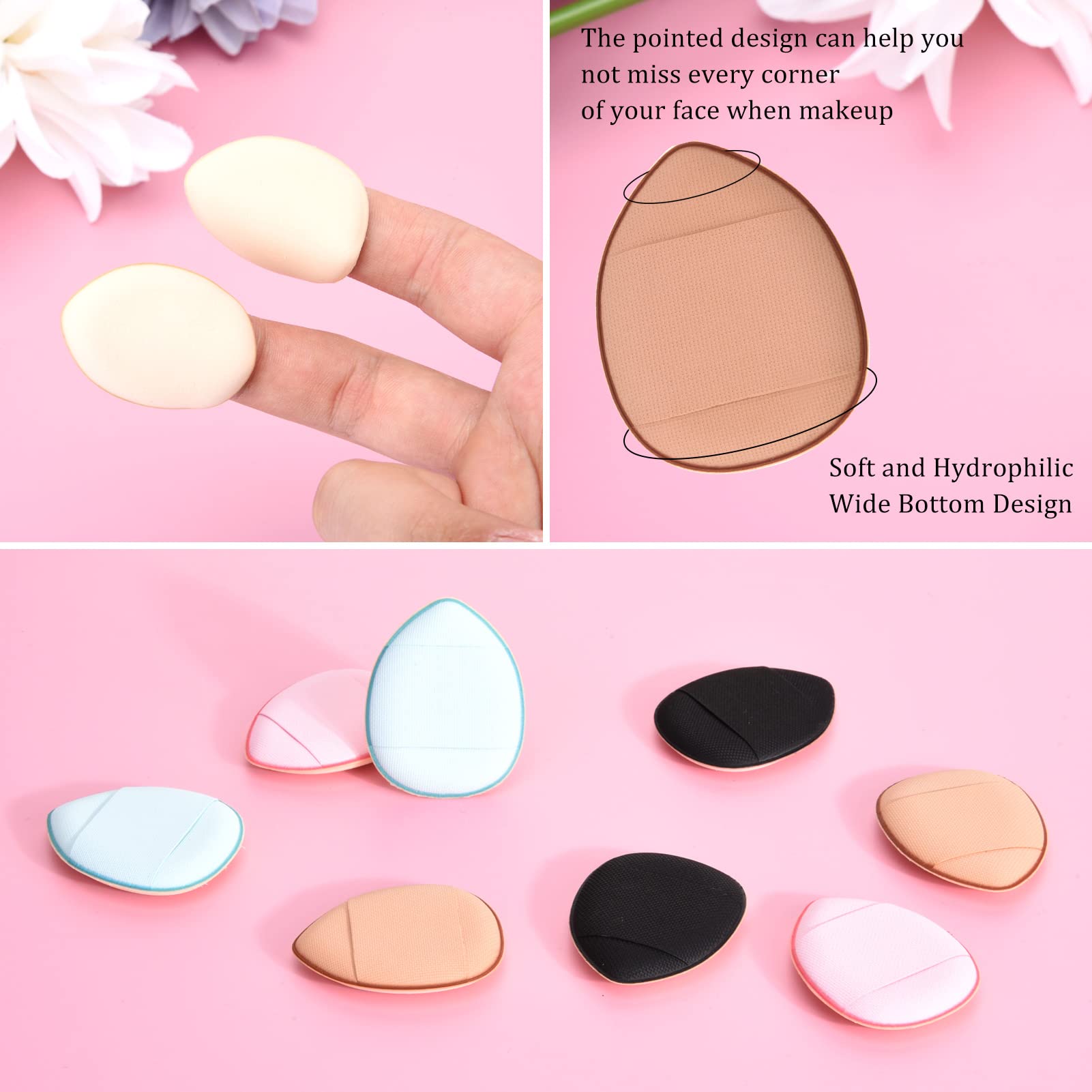 Jspupifip 16 Pieces Mini Powder Puff Bulk,Face Triangle Finger Makeup Puff Bulk Soft Beauty Face Setting Sponge Pack for Mineral Loose Powder Body Cosmetic Foundation Sponge Wet Dry Cosmetic Tool