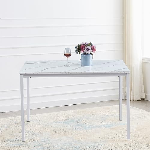 White Faux Marble Dining Table MDF Morden Kitchen Table with Metal Legs, White Kitchen Table 47.24 Inch