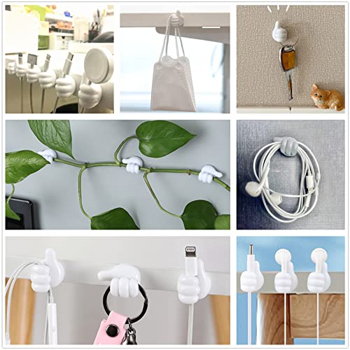 TAOXPING 12Pcs Creative Silicone Thumb Wall Hook - Multifunction Adhesive Cable Clip ，Self Adhesive Thumb Cable Organizer Clips Key Hanger,for Data Cable Earphone Belt hat Key Storage-White