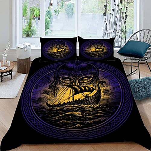 Quilt Cover Twin Size Viking Ship 3D Bedding Sets Sea of Storms and Draka Duvet Cover Breathable Hypoallergenic Stain Wrinkle Resistant Microfiber with Zipper Closure,beding Set with 2 Pillowcase
