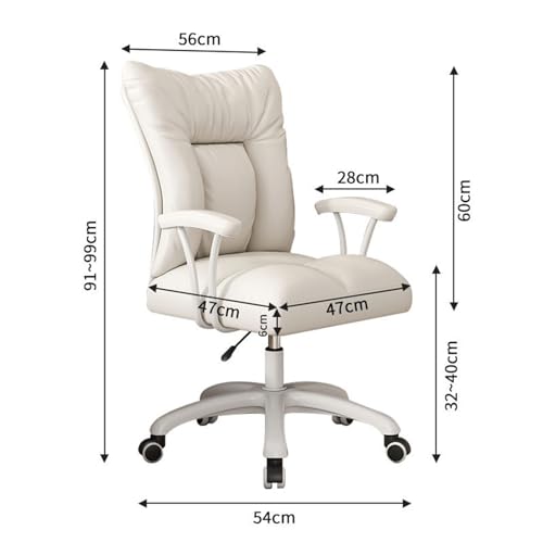 Ergonomic Office Chair, Desk Chairs with Wheels Leather Comfortable Computer Office Ladies Dressing Table Backrest Lift Swivel Chair (Color : White)