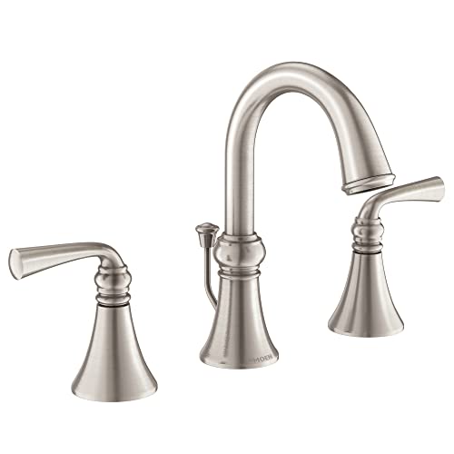 Moen Wetherly Spot Resist Brushed Nickel Two-Handle Widespread Bathroom Faucet with Valve Included, Bathroom Faucets for Sink 3-hole Deck Mounted Setup, WS84855SRN, 4.63 x 14 x 7.94 inches