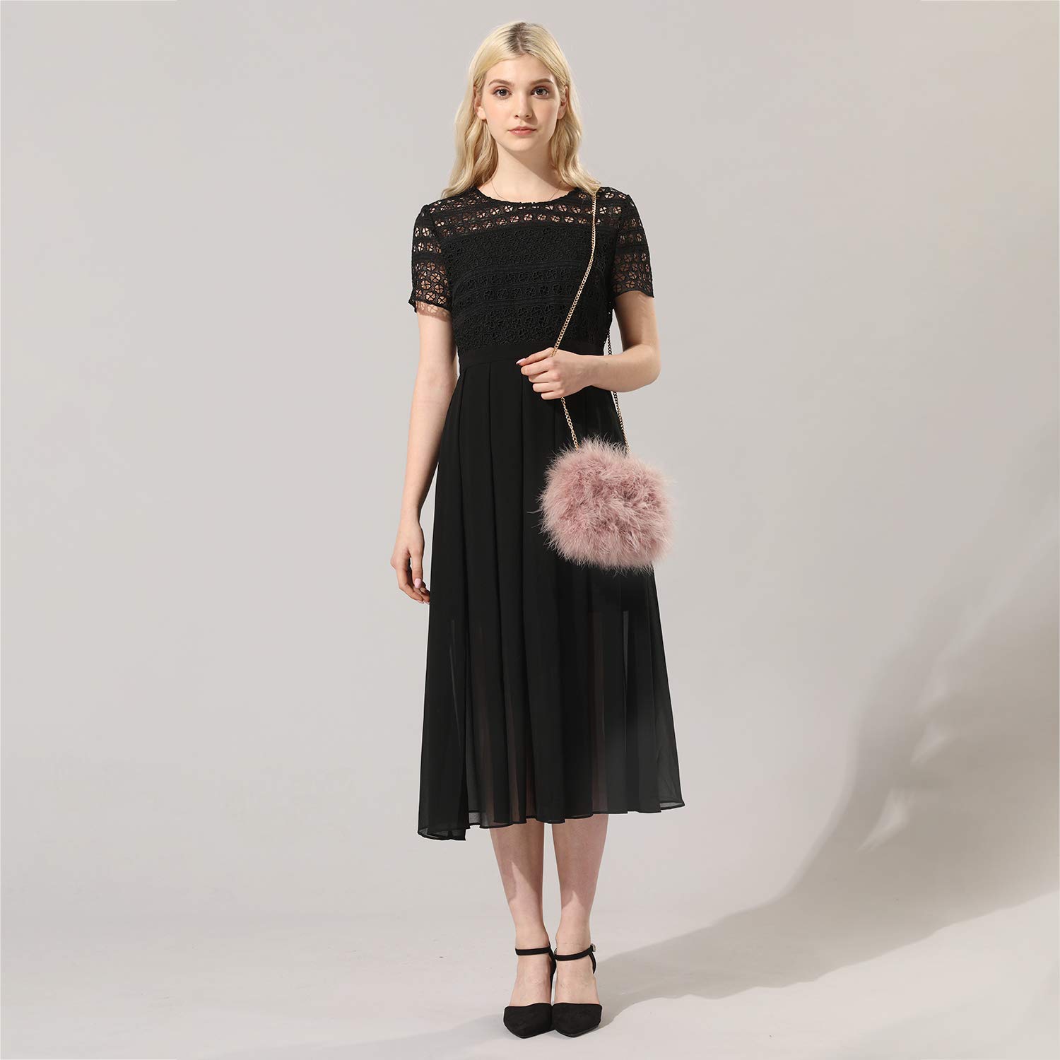 expouch Women Marabou Feather Clutch Bag Evening Handbag with Detachable Chain Strap Wedding Cocktail Party Bag (Nude)