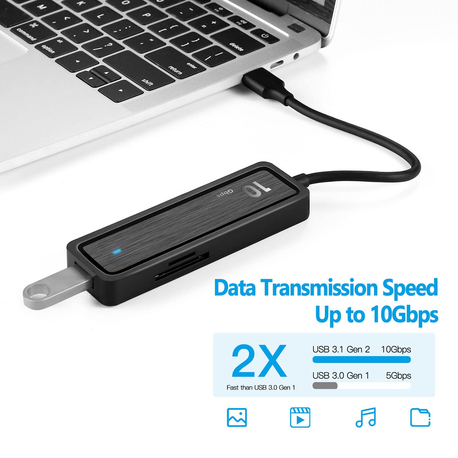Jteyult 10 Gdps 6 in 1 USB HUB Adapter Type-C to 4X USB 3.2 Gen 2 10Gbps SuperSpeed USB C to USB Hub SD 2.0 TF 2.0