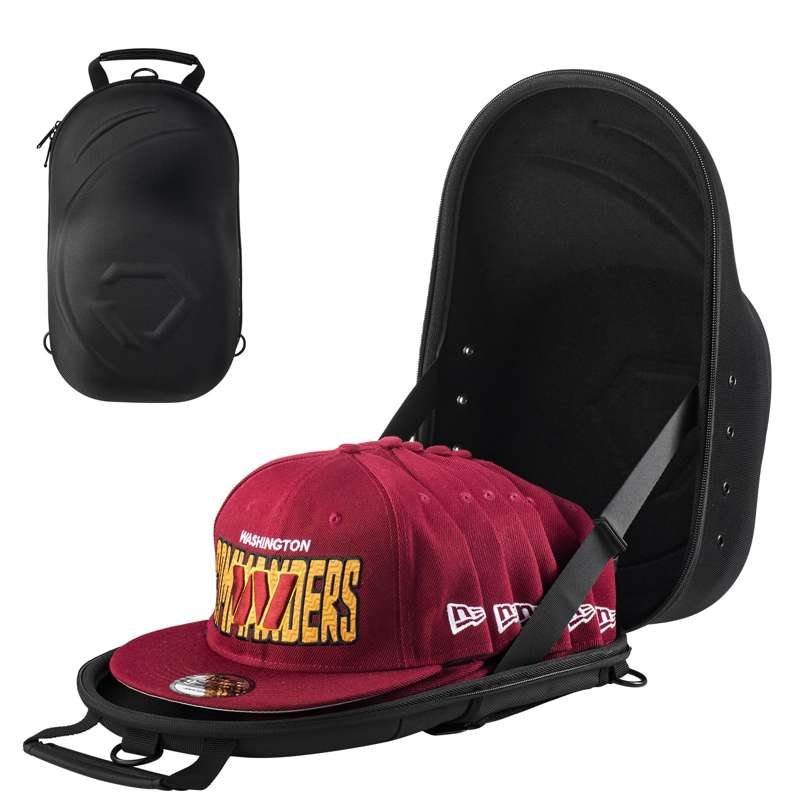 SCAVATA Hat Travel Case, Hard Carrying Baseball Caps Case with Handle & Adjustable Shoulder Strap, Hat Organizer Hats Carrier for 6-8 Hats Snapback Caps Storage (Black)
