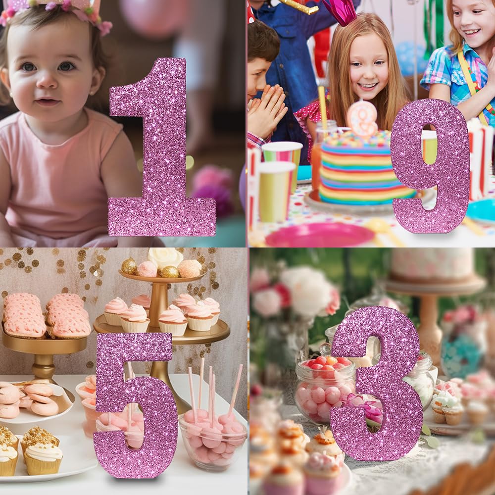 Eploger Pink Glitter Number Sign 6 Birthday Decorations,Birthday Anniversary Centerpieces for Table Decorations,Numbers for Table Toppers(7.8 Inch)