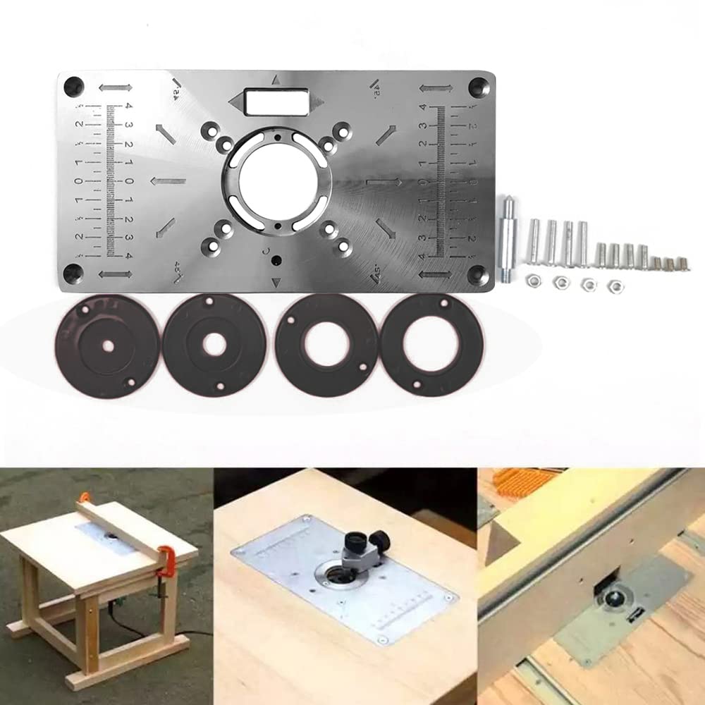 Geevorks Router Table Insert Plate,Aluminum Router Table Plate with 4 Insert Rings,9.3 x 4.7 x 0.3inch