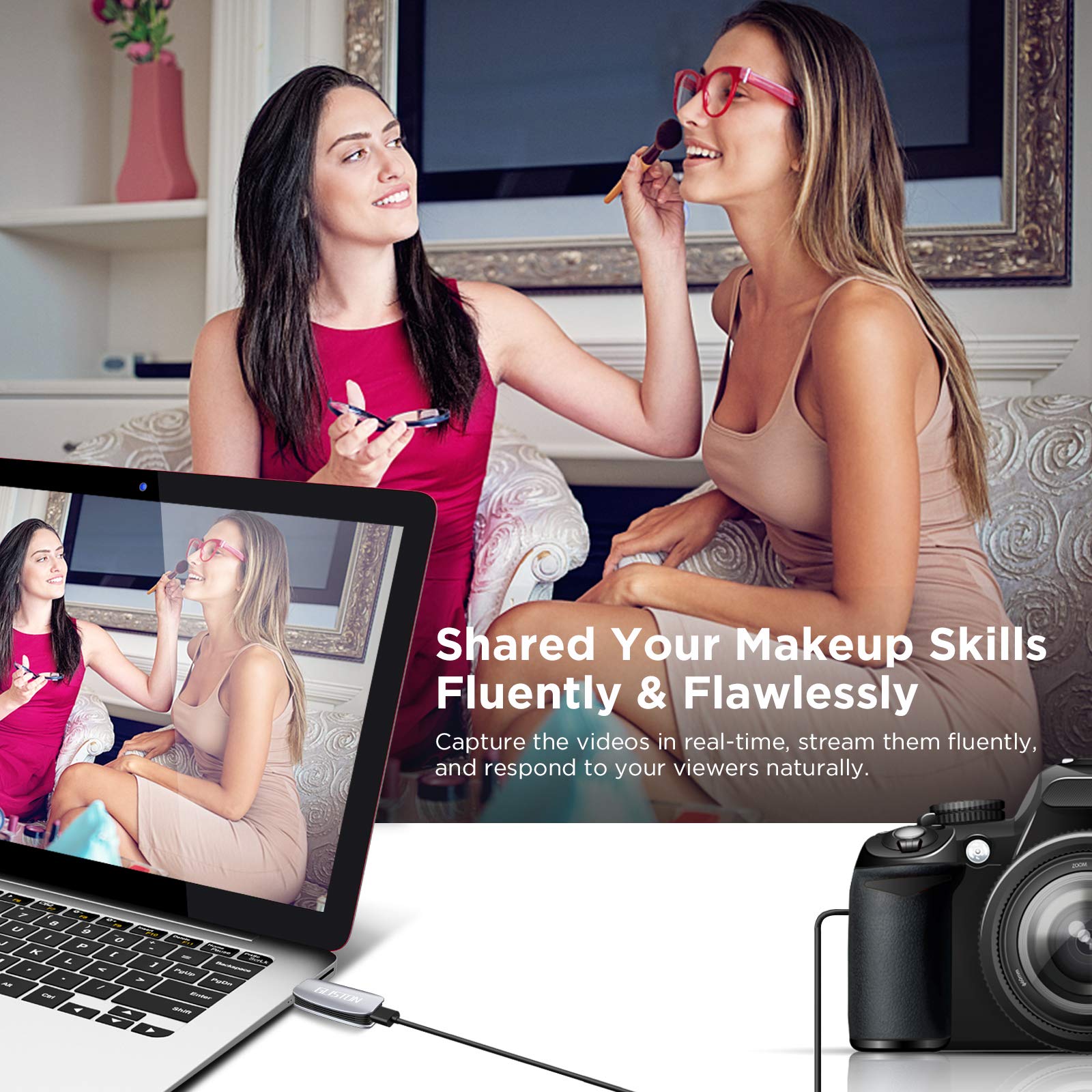 GLISTON Audio Video Capture Card, USB 2.0 30FPS HDMI Capture Card for Gaming, Streaming, Teaching, Video Conference, Broadcasting or Facebook Portal TV Record