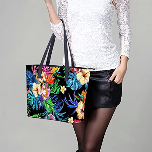 Floral Bloom Flowers Tropical Pattern Women's Tote Bag PU Leather Shoulder Bag Handbags Purse For Work Shopping Travel