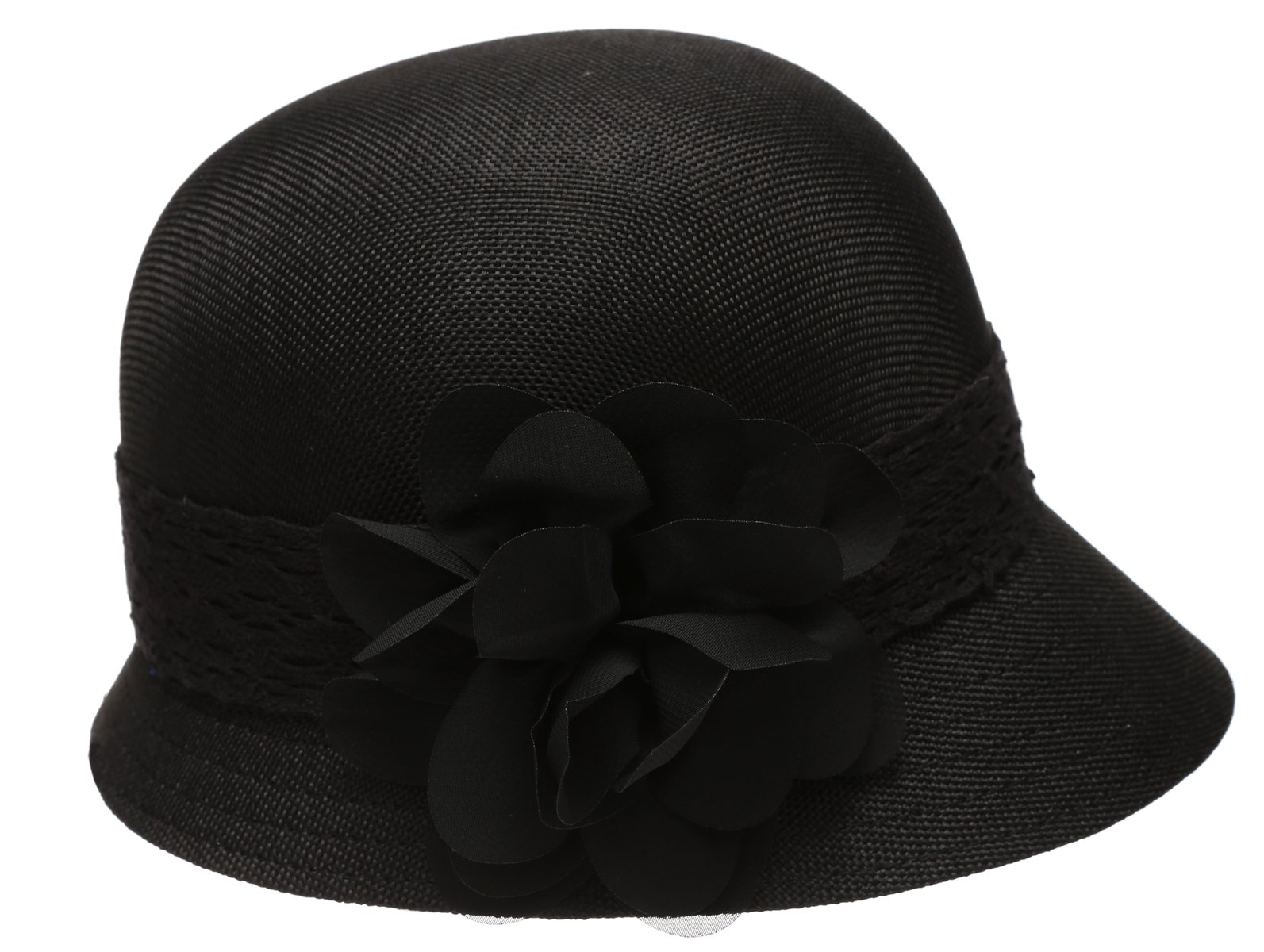 EPOCH Women's Gatsby Linen Cloche Hat with Lace Band and Flower - Black
