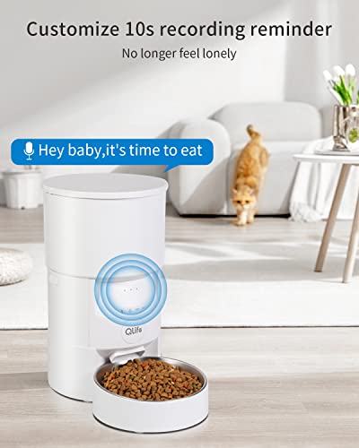 QLIFE Automatic Cat Dog Feeder: Dry Food Dispenser for Dog, Auto Pet Feeder, Portion Control Automatic Dog Feeder (White WiFi, 3L)