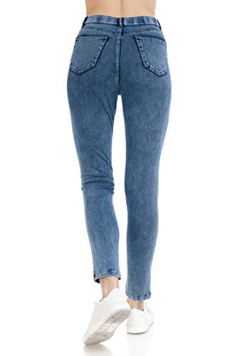 Women's Stretch Pull-on Skinny Denim Look Jean Leggings, Full Length, Navy, Small