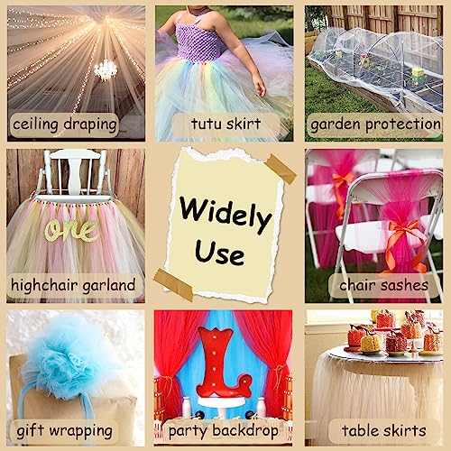 White Tulle Fabric Roll, 54" x 20 Yards (60FT) Tulle for Wedding Decoration DIY Tutu Party Backdrop Baby Shower Table Skirts Gift Wrapping