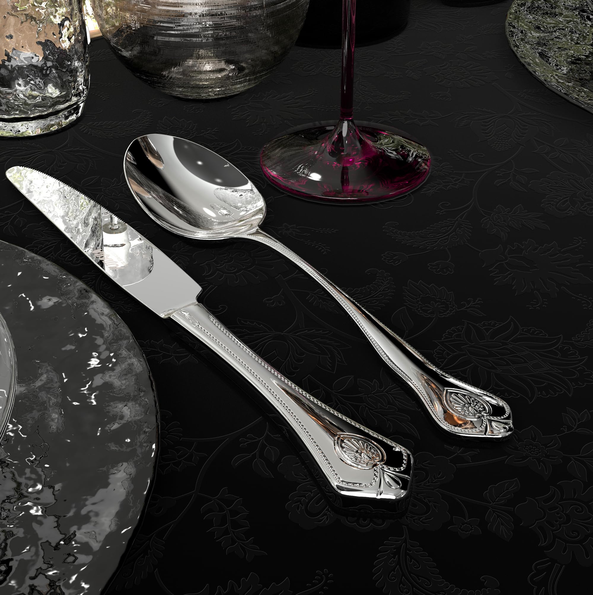 Regent Bead Flatware Set, 20-Piece Stainless-Steel Luxury Silverware Set Service for 4, Pearled Edge Tableware Cutlery Include Knife Fork Spoon, Dishwasher Safe