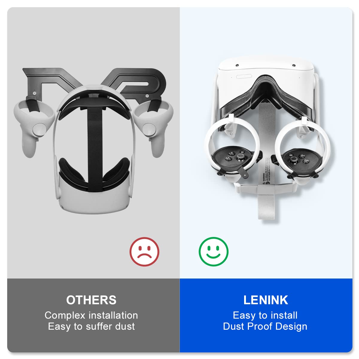 Lenink VR Wall Mount, Headset and Controller Wall Holder Hook Compatible with Oculus/Meta Quest 2,Quest and Elite Strap (White)