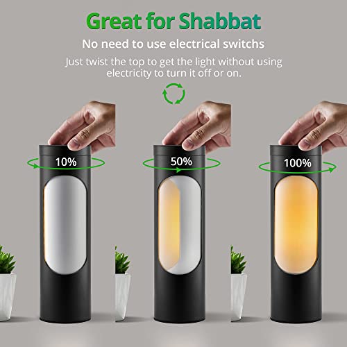 LEDIARY Kosher Lamp, Reading Lamp for Shabbos, Black Table Lamps and Nightlight for Living Room Bedroom, T10 Bulb Included (4W Eqv 40W, 400LM, 3000K)-2 Pack
