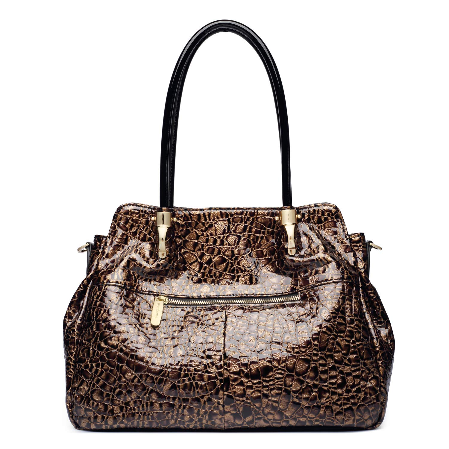 FEIMINA Genuine Leather Tote Bag, Leather Purse for Woman, Top Handle CrossBody Bag Patent Leather Shoulder Bag with Strap