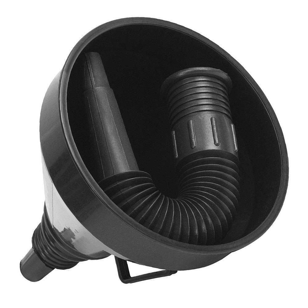Flex Funnel - Wide Mouth Flexible Funnel with Handle, Multi-Functional Large Plastic Automotive Funnels for Cars and Motorcycles, Engine Oil, Liquid, Diesel, Kerosene,Gasoline (2pcs * 5.2" Black)