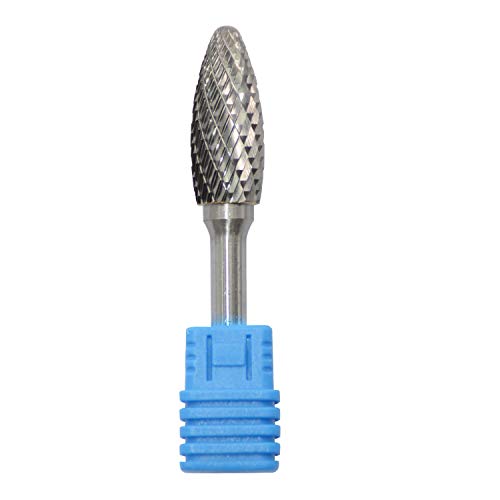 SH-5 Tungsten Carbide Burr Rotary File Flame Shape Double Cut with 1/4''Shank for Die Grinder Drill Bit