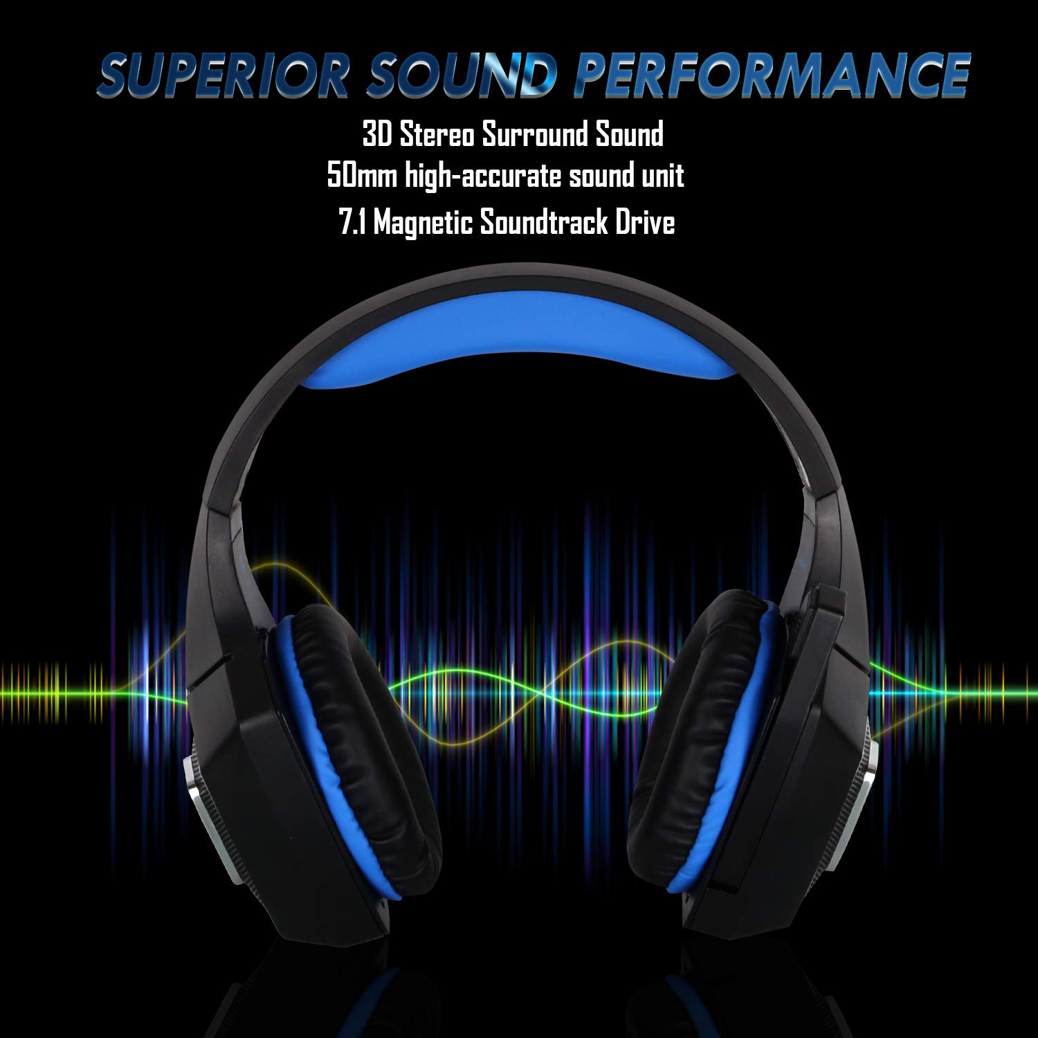 GALOPAR Stereo Gaming Headset for PC, PS4, Xbox One, 3D Surround Sound Headset with Noise Canceling Mic LED Light, Over-Ear Headphones Compatible with PS4, Xbox One, Switch, PC, Mac, Laptop