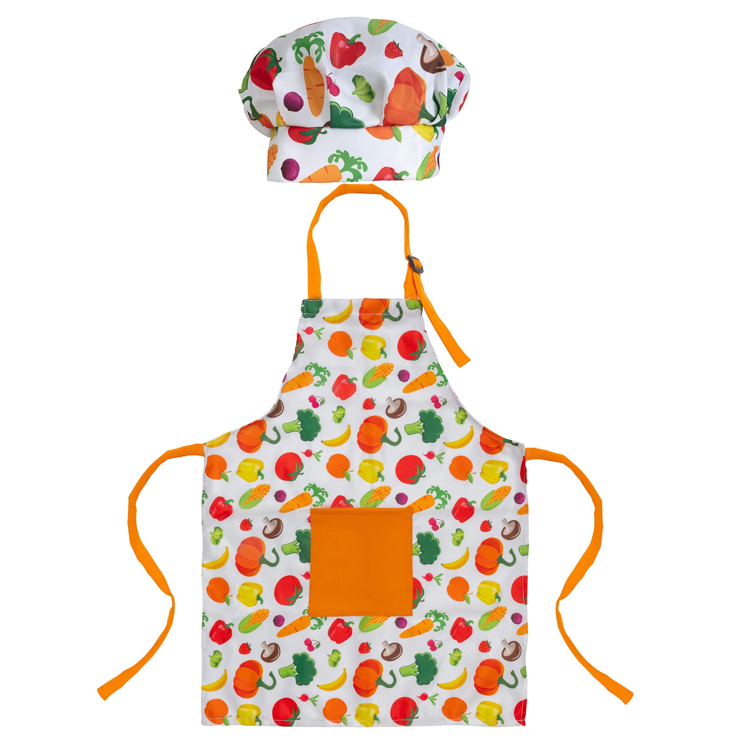 Kids Lovely Apron and Chef Hat with Adjustable Neck Strap for Culinary Cooking Baking Kitchen Play Gardening Fun Painting