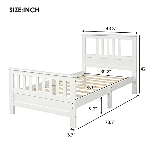 POCIYIHOME Twin Wood Platform Bed with Headboard and Footboard, Modern Bed Frame with Solid Wood Slat and Support Legs for Bedroom, Simple and Classic Design,No Box Spring Need, White (Twin)