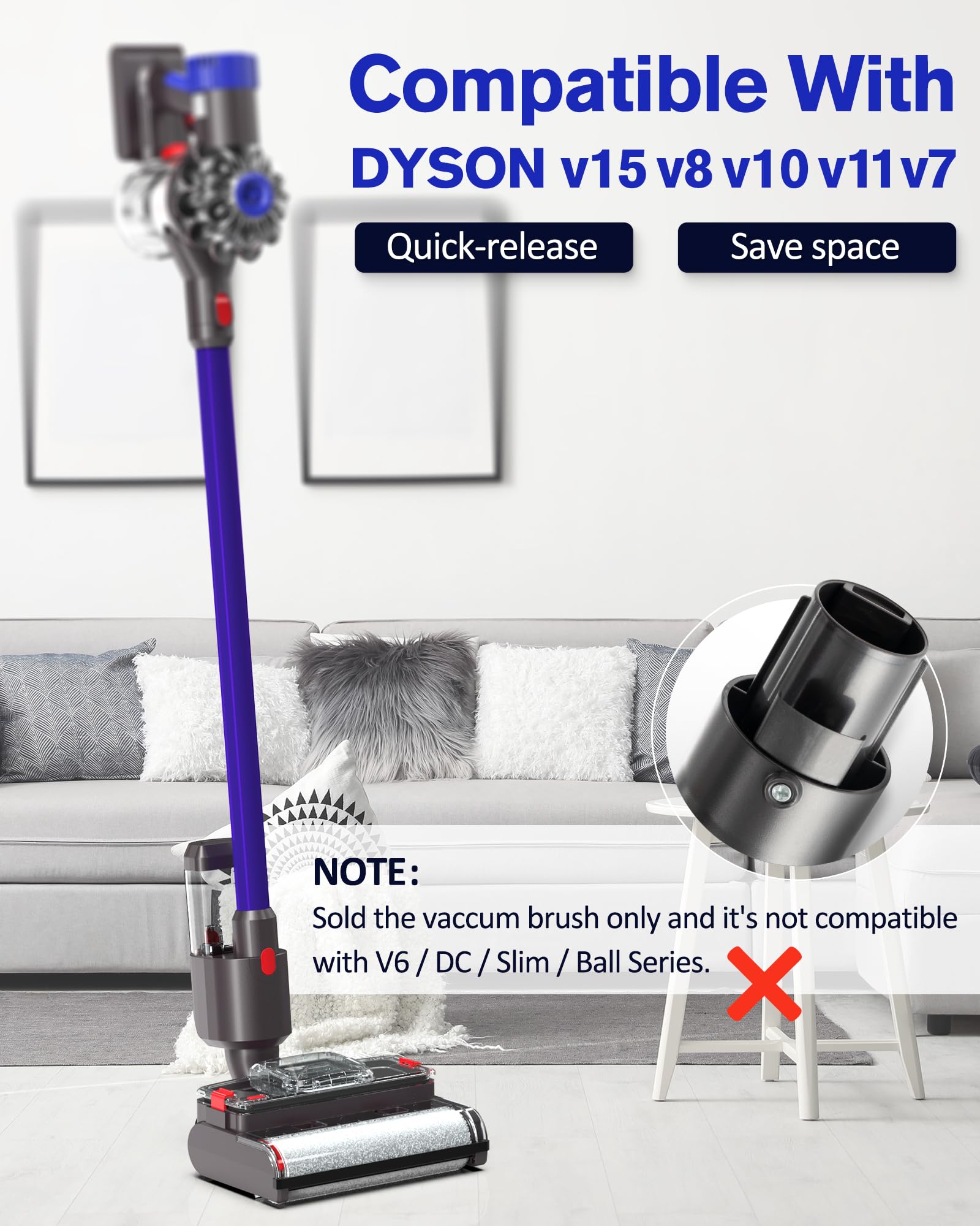 Electric Wet Dry Mopping Head for V15 V8 V7 V10 V11 Vacuum Cleaner, Automatic Cleaning Roller Brush for Hard Floors and Area Rugs, Great for Sticky Messes and Pet Hair