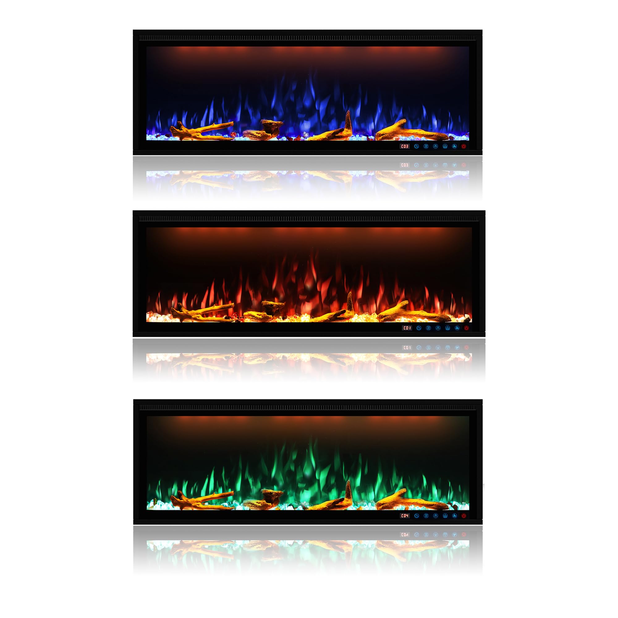 Fire Places Electric Fireplace Heater 30" Recessed Led Fireplace Wall Electric Fireplace Inserts with Timer, Remote Control, Adjustable Flame Color 750w/1500w