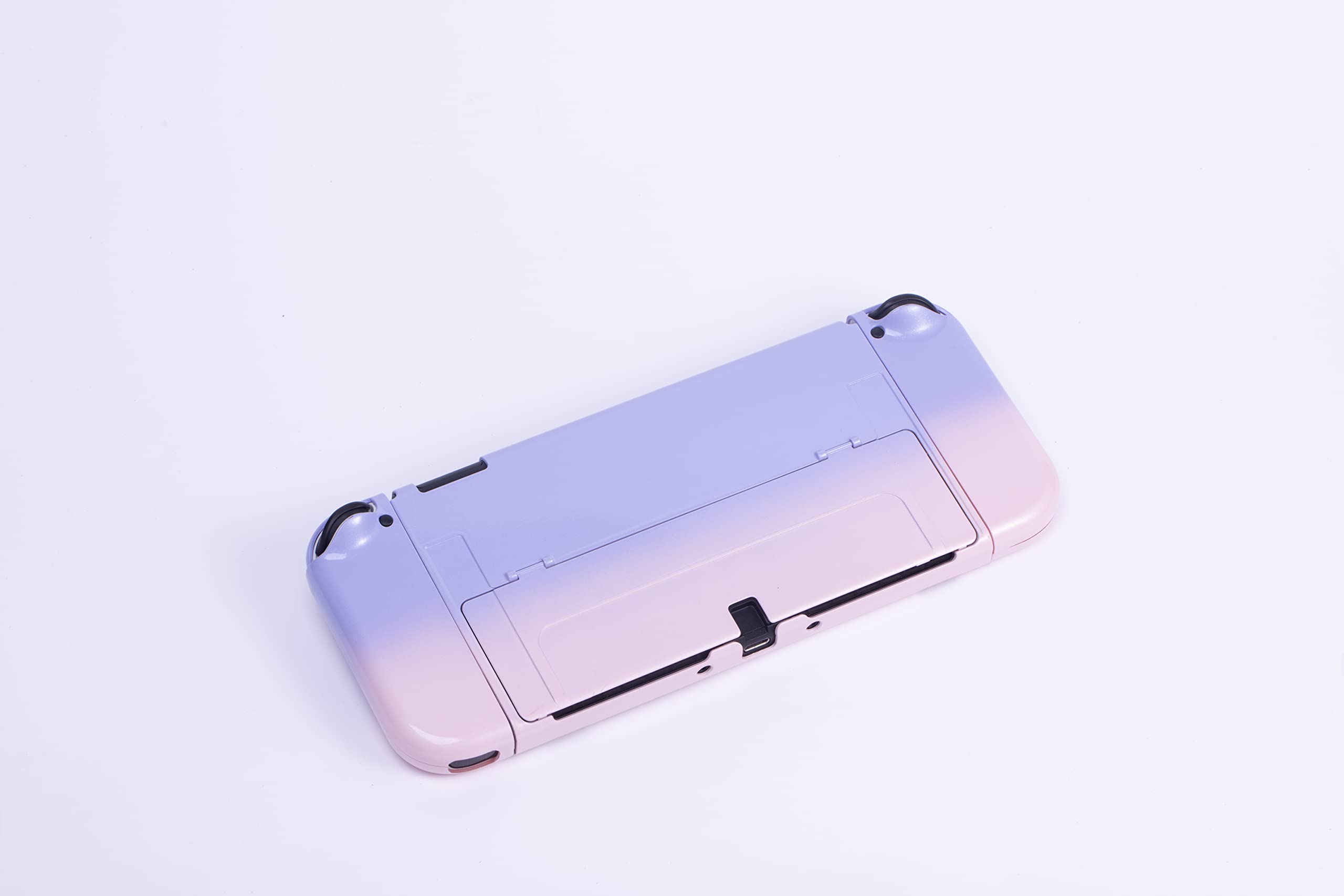 Kawvisy Dockable Case Compatible with Switch OLED Model, Hard PC Cover for Switch OLED and Joy Con Controller, Protective Case with Screen Protector and 4 Thumb Grip Caps (Purple and pink)