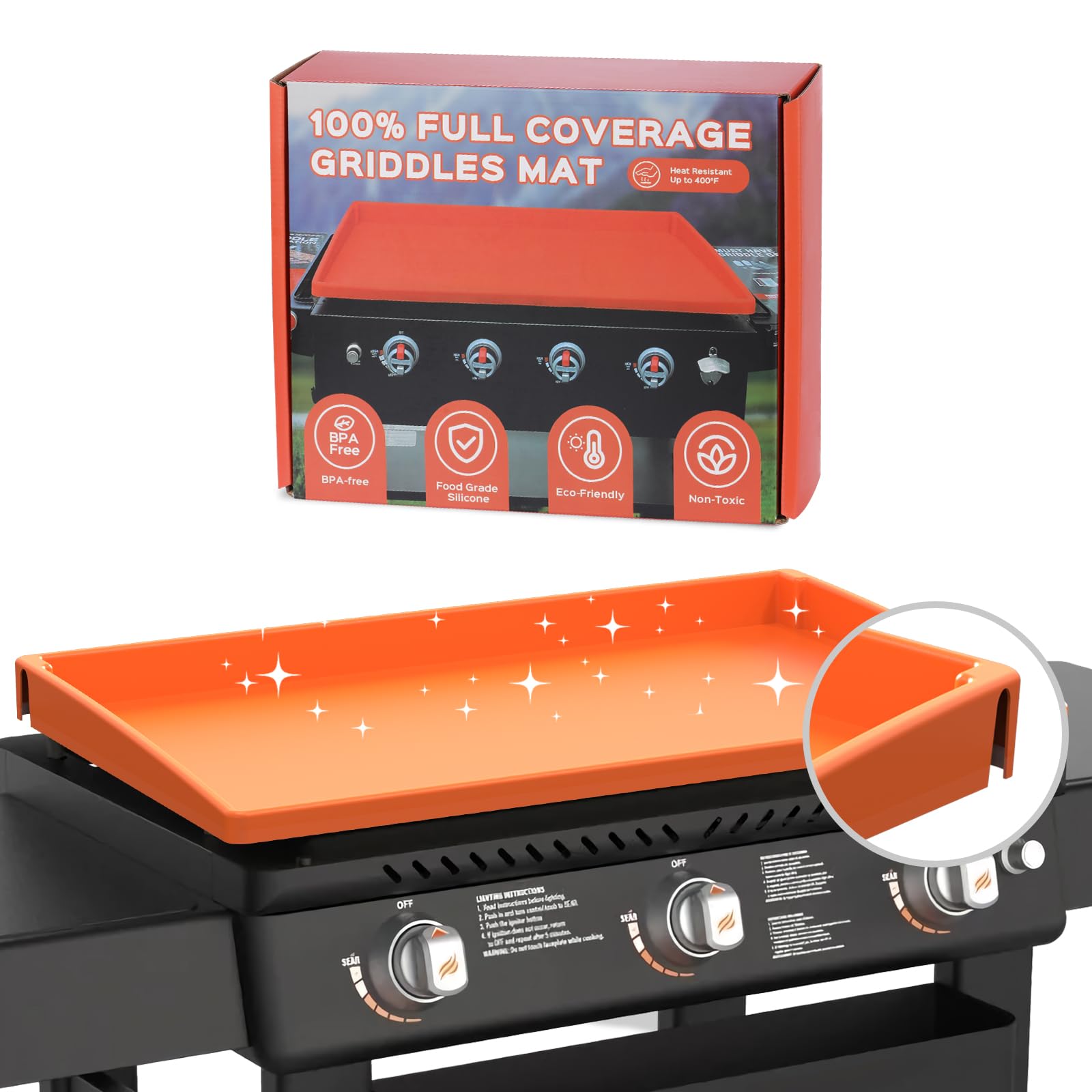 ERABAY 28" Slicone Griddle Cover for Blackstone, Food Grade Silicone Griddle Cover, Upgrade Full-Edge Protection Silicone Grill mat