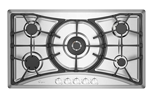 Empava 36 in. Gas Stove Cooktop with 5 Italy Sabaf Sealed Burners NG/LPG Convertible in Stainless Steel EMPV-36GC22, 36 Inch