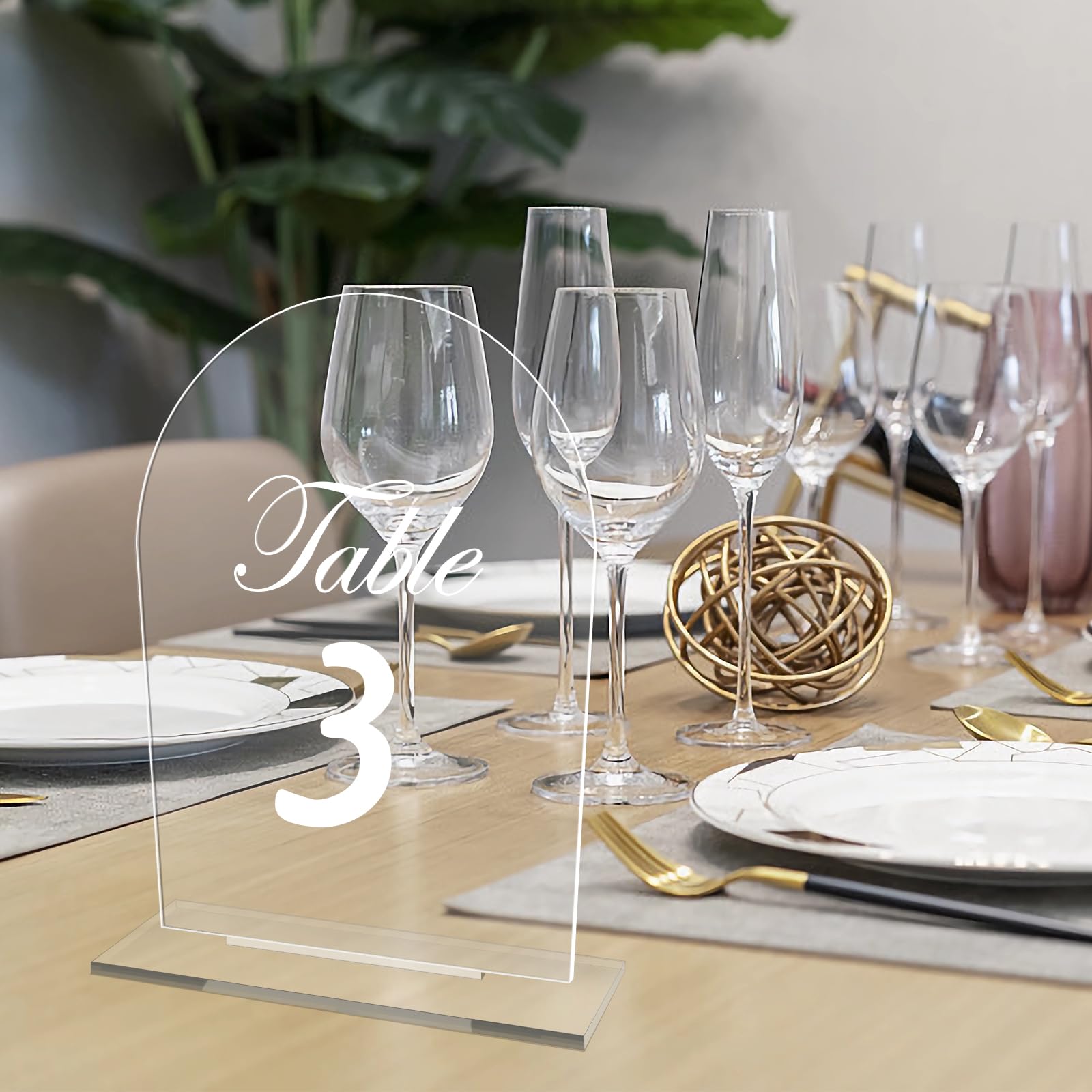 OUTNEE Wedding Table Numbers 1-20 - 5x7 Clear Acrylic Table Numbers for Wedding Reception, Arch Table Number Signs with Holders Stands for Party Centerpiece Event Restaurant Seating Chart