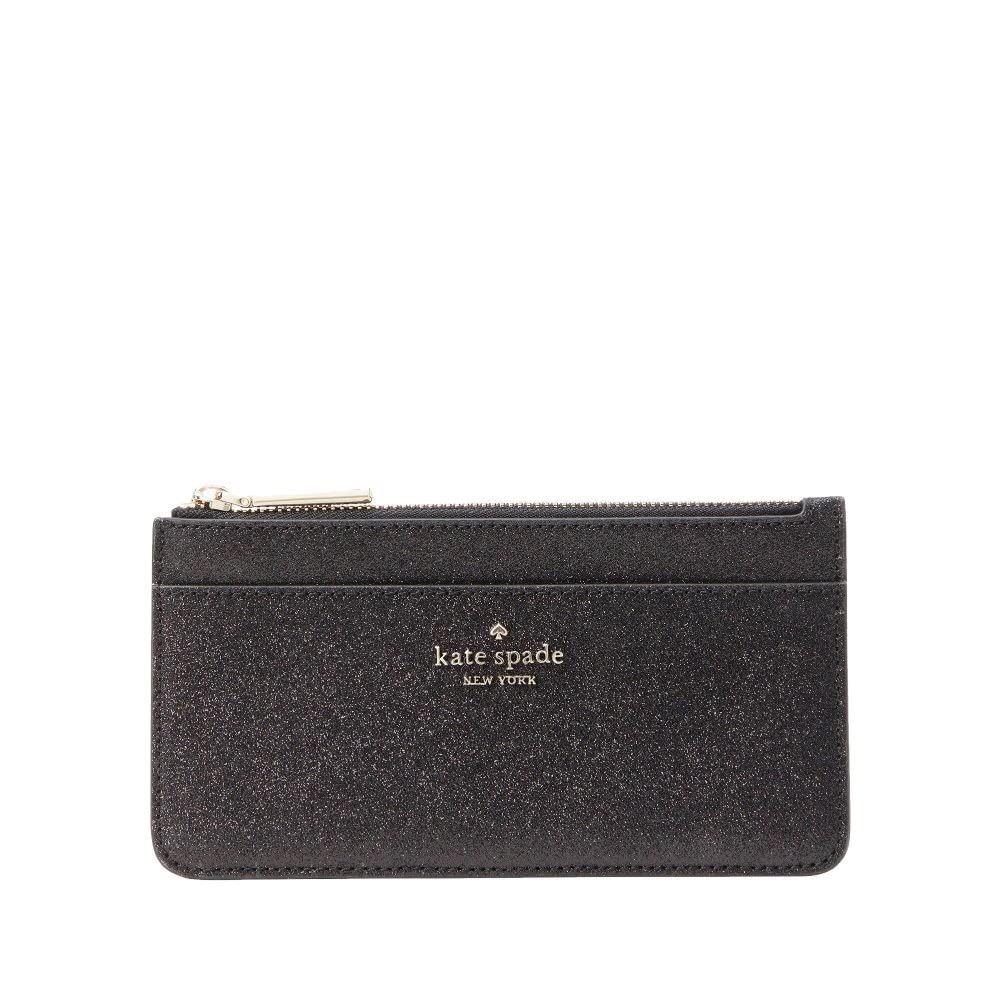 Kate Spade Wallet for Women Tinsel Boxed Large Slim Card Holder in Glitter, black, Large Wallet card holder