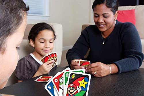 Mattel Games UNO Super Mario Card Game, Video Game Themed Travel Game in Collectible Storage Tin with Special Rule