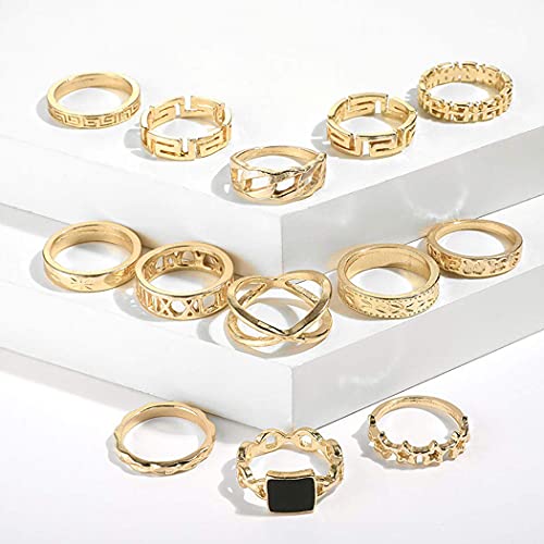 Flosy Boho Crystal Knuckle Rings Set Gold Finger Joint Stackable Ring for Women and Girls (Gold 5)