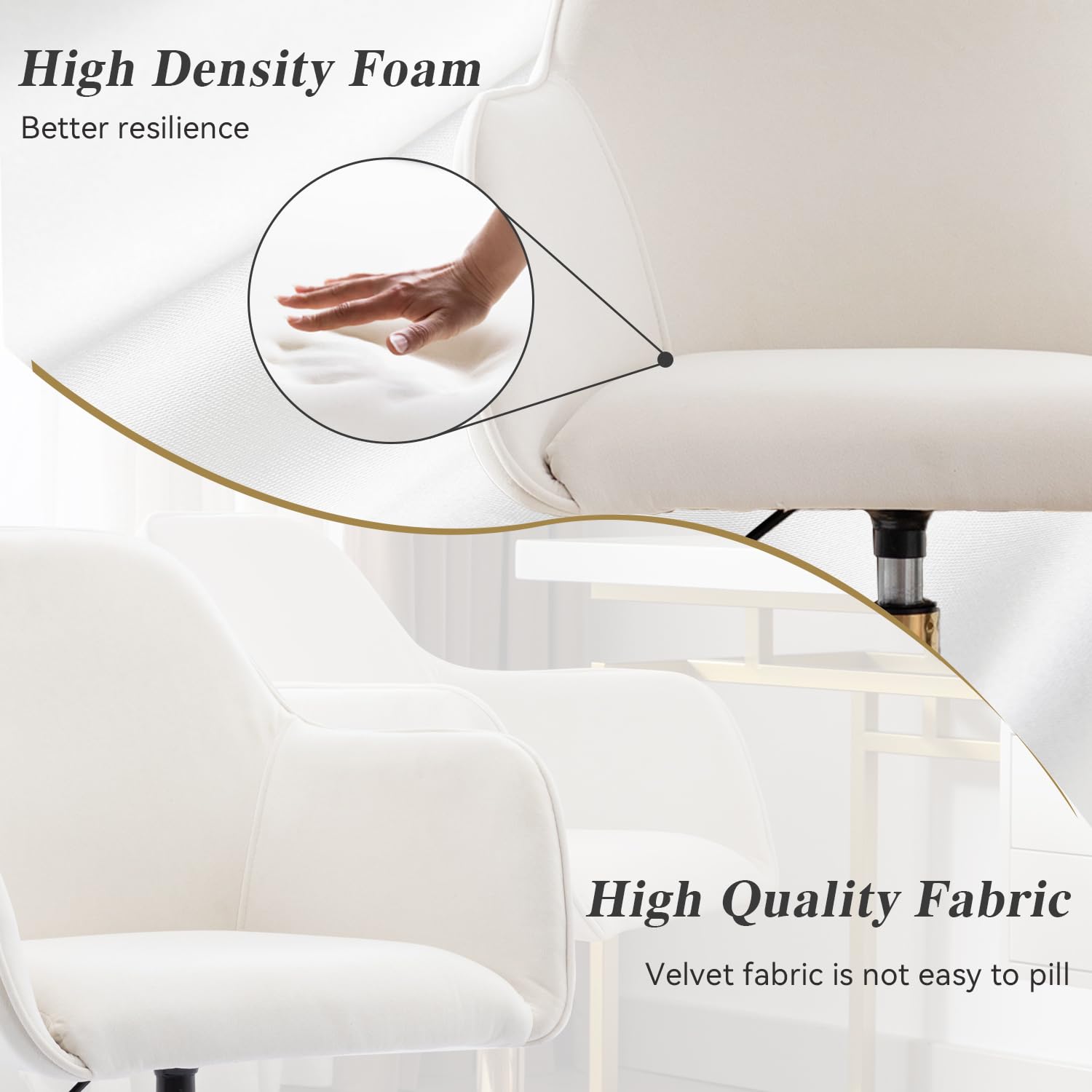 ERILEWE COLLECTION Velvet Home Office Chair, Cute Swivel Desk Chair with Wheels, Modern Rolling Adjustable Vanity Chair with Gold Base for Home Office, Vanity Room,Bedroom