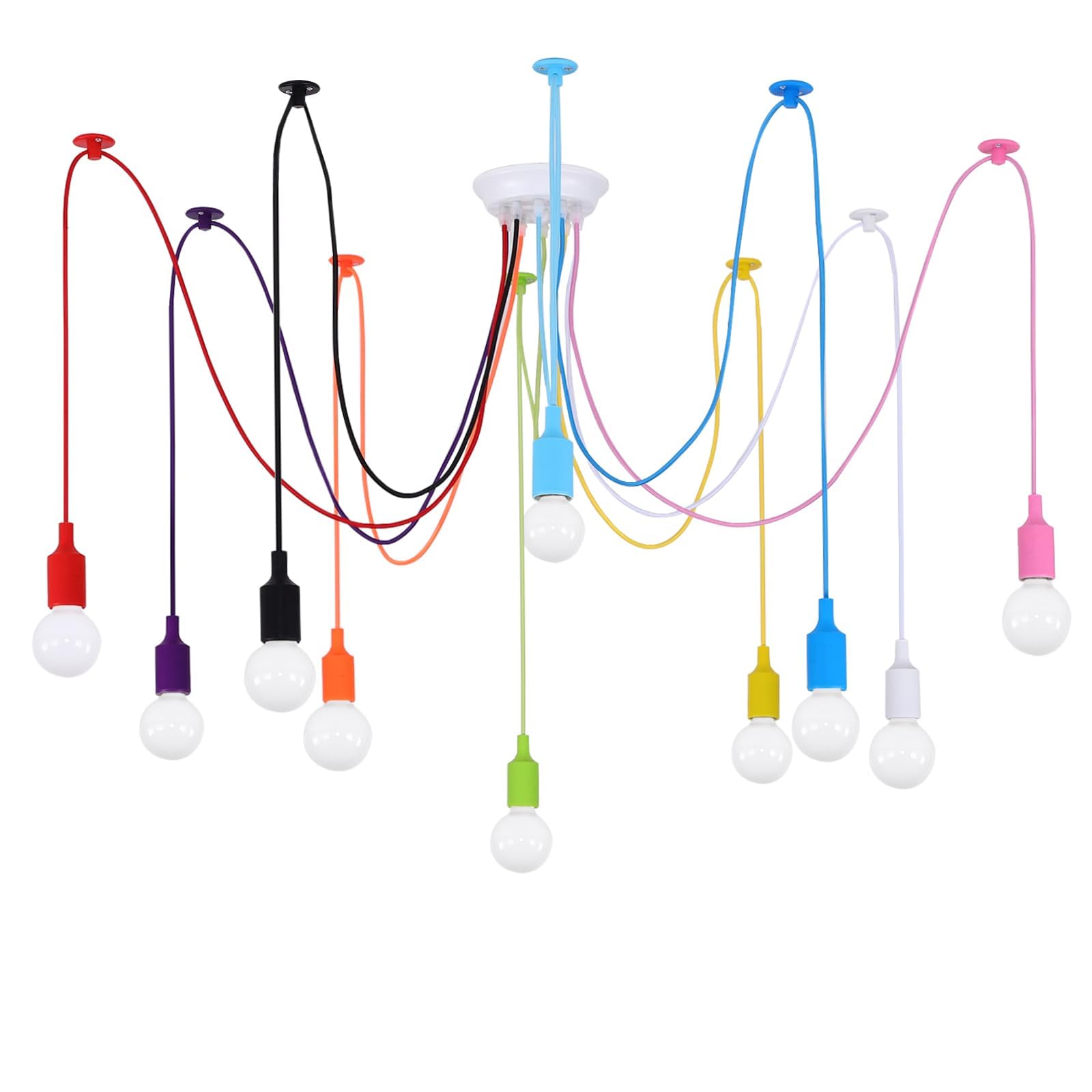 Ymlii Kids Colorful Chandelier, Ceiling Spider Light Fixture, Ajustable DIY Pendant Lamp for Boys Girls Bedroom Playroom Classroom Dining Room, E26 10 Arms Lights