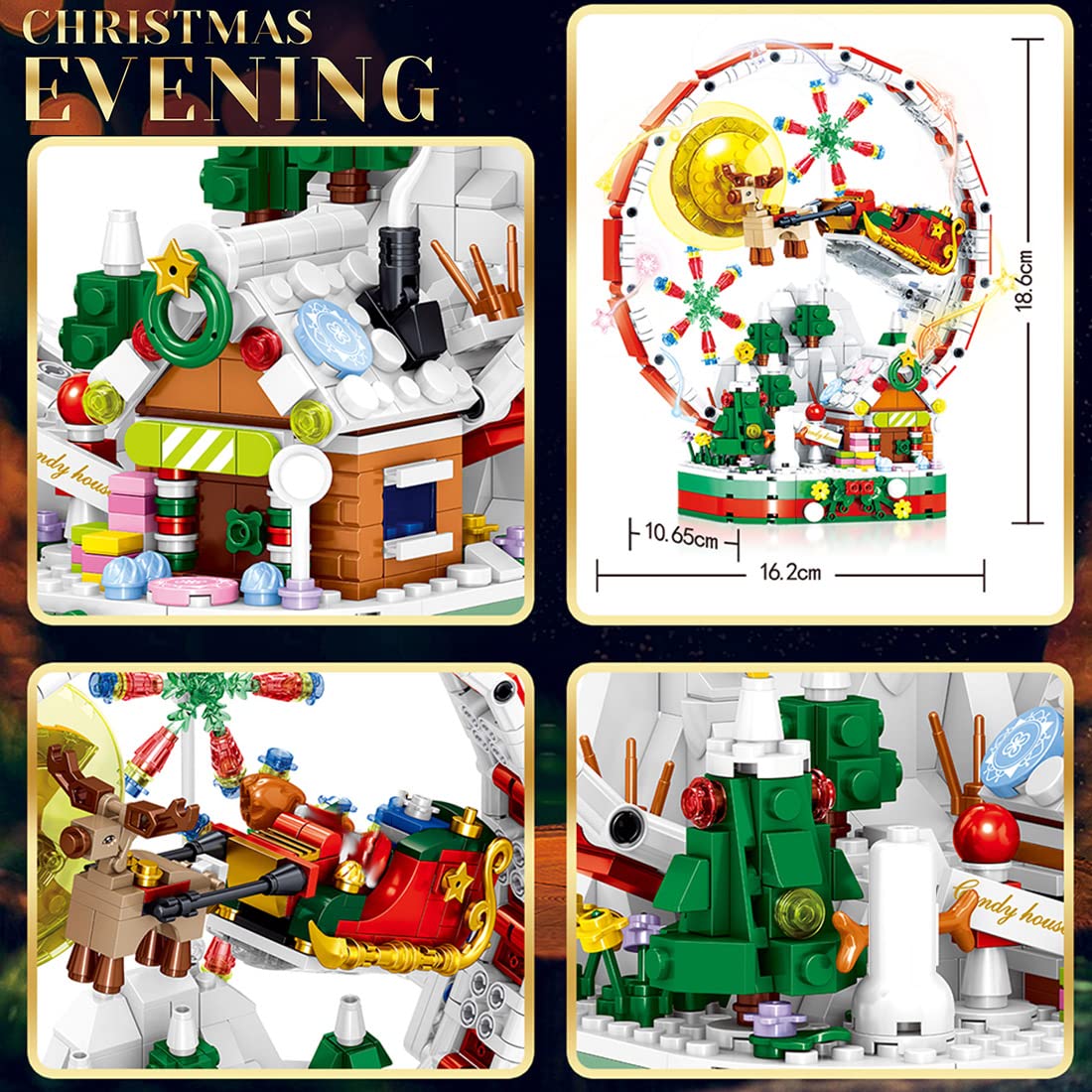Lingxuinfo 878PCS+ Christmas Evening Theme Model Building Blocks Set with Light, 2022 Christmas Decorations House Toys Building Kit, Great for Kids Adults