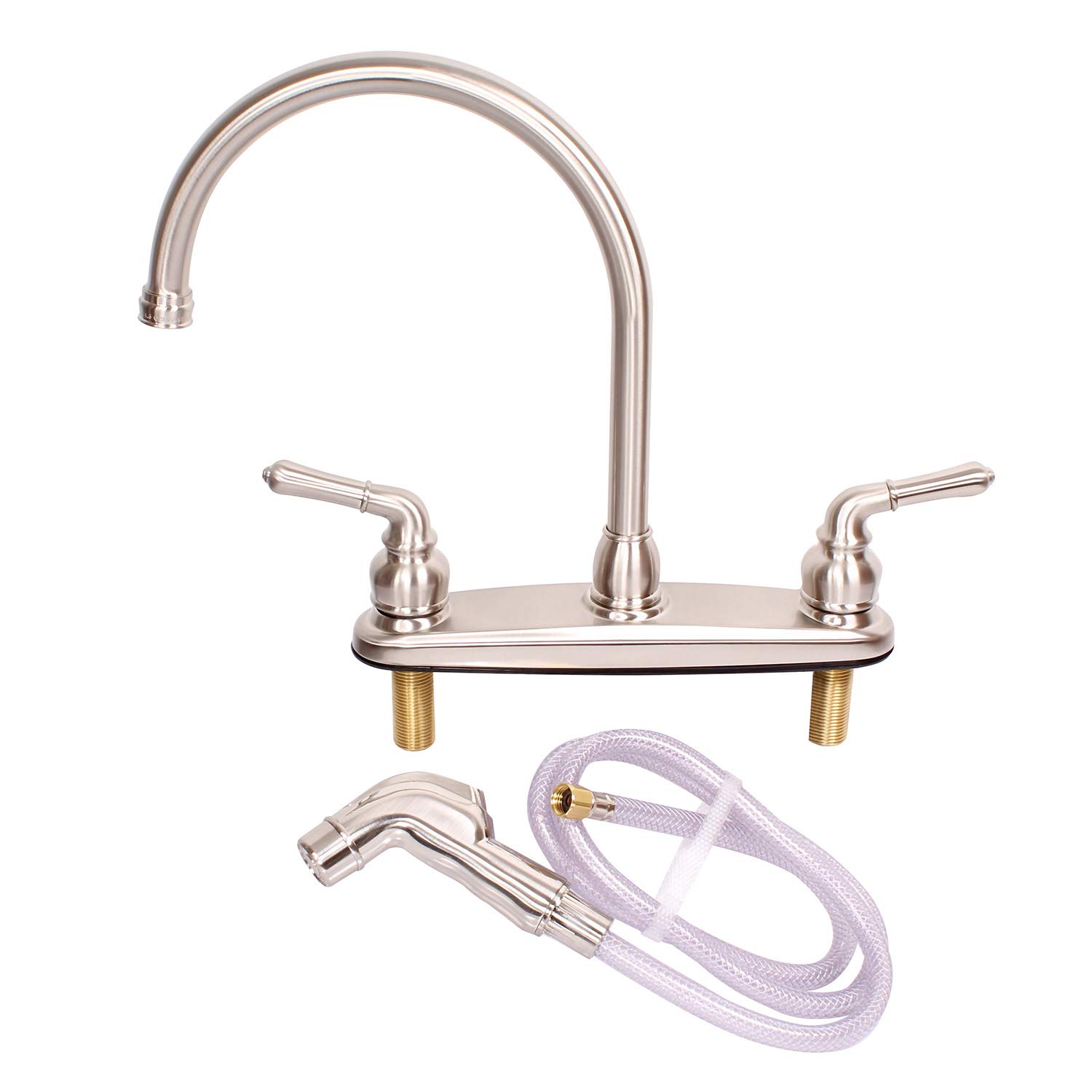 Empire Faucets RV Brushed Nickel Gooseneck Kitchen Faucet Head Replacement with Teapot Handles and Stand Alone Sprayer