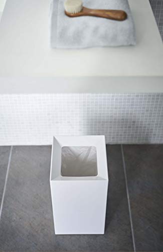 Yamazaki Home Trash Can - Modern Open Top Garbage Waste Bin Basket with Handle, Plastic, Short, 2.4 gallons, 9 liters, Handles, Lid, No Assembly Req., White