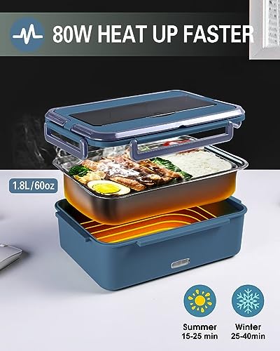 Rhudaky Electric Lunch Box (60 oz & 75W) Food Heater, 3 in 1 Heated Boxes for Adults,Portable Warmer -Self Heating Work/Car/Truck with Large Insulated Bag