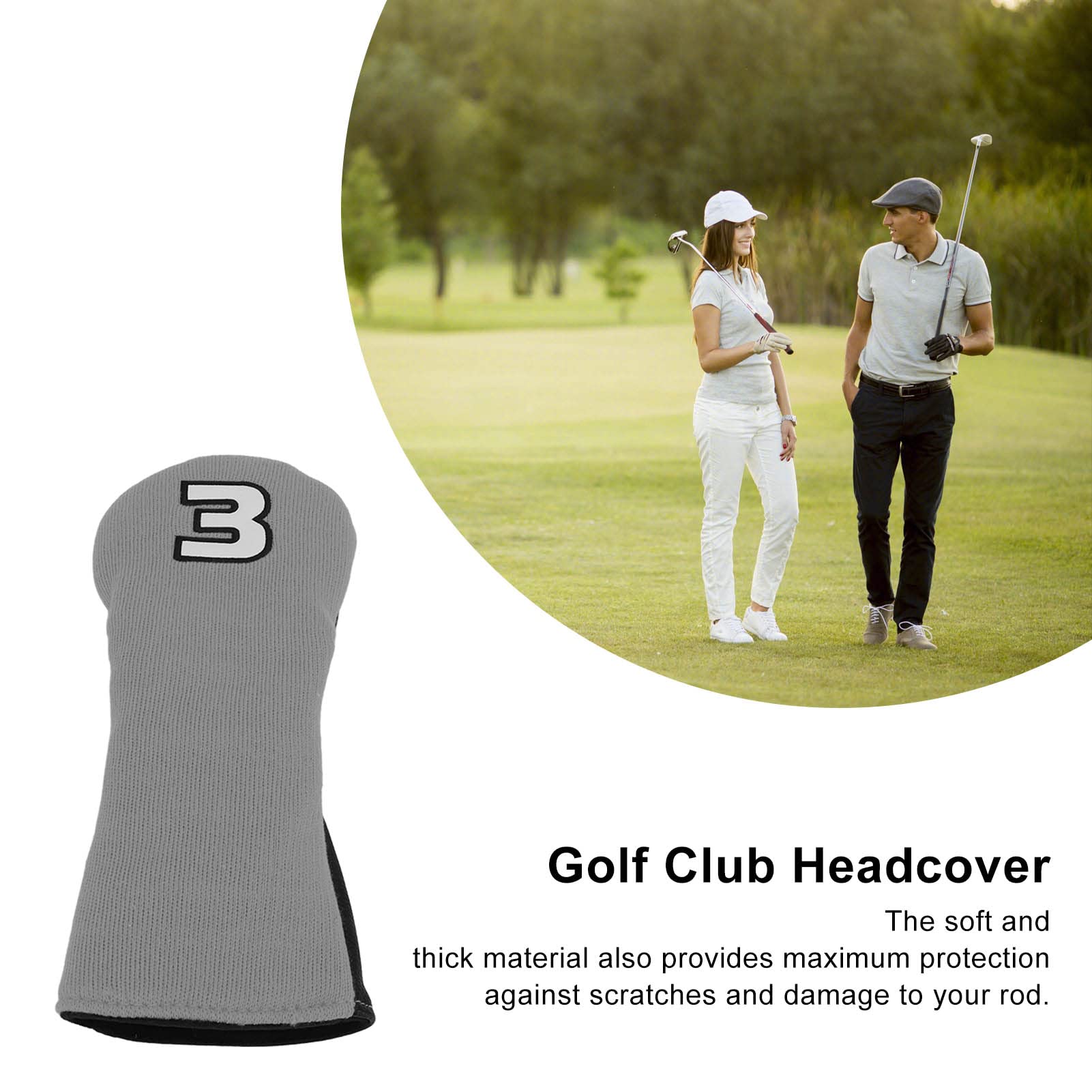 Golf Head Protector Cover, Knitted Polyester Golf Knitting Club Headcovers for Golf(Gray-Black)