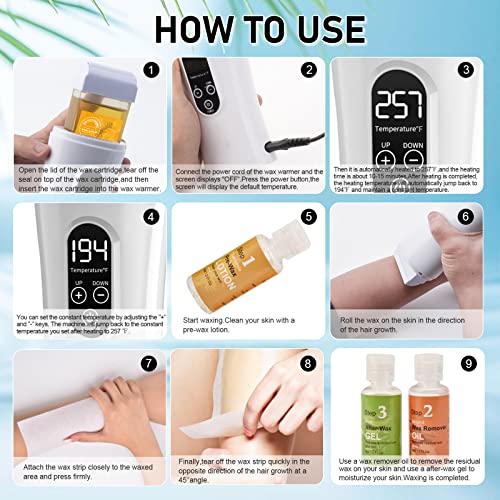 Roll on Wax Kit, Waxing Kit for Women, Upgrade Wax Roller Kit for Hair Removal, Digital Roll on Wax Warmer Kit for Sensitive Skin, Home Wax Kit for Larger Areas, Great Gift for Women