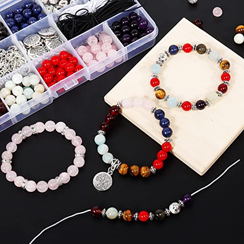 tchrules 463pcs Crystal Beads Kit for Jewelry Making, Natural Stone Healing Beads for Bracelet Making, 8mm DIY Lava Stone Marble Beads Gemstone for Jewelry Necklace Making Kits