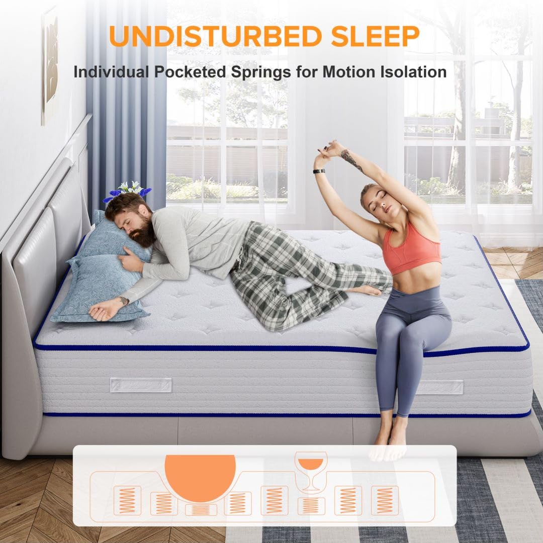 TXO King Size Mattress, 10 Inch Medium Firm Hybrid Mattress with Individual Pocketed Springs and Gel Memory Foam, Enhance Edge Support, Motion Isolation, Pressure Relief, King Mattress in a Box