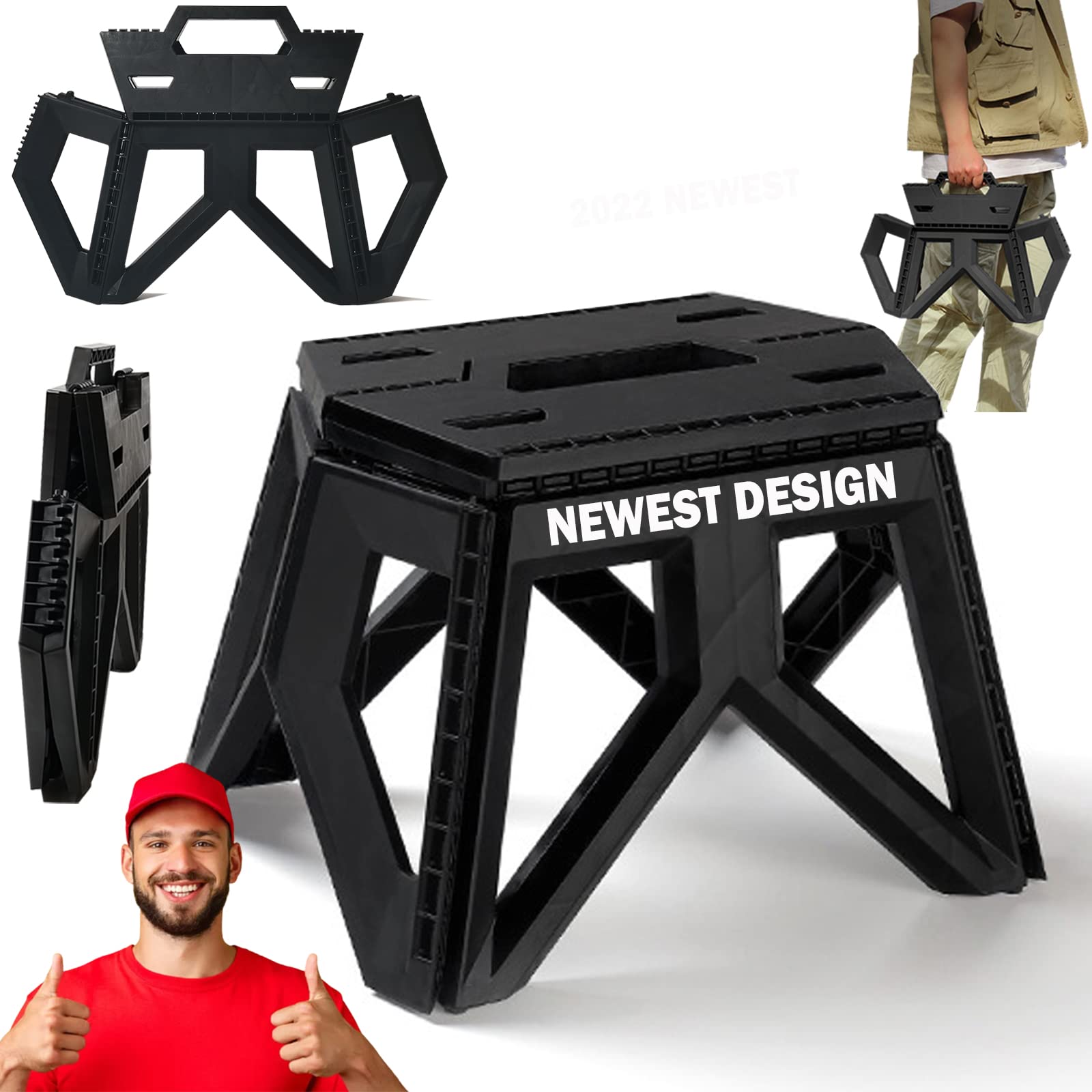 FFUWERG Folding Stool Collapsible Stool Camping Stool Foldable Stool Premium Heavy Duty Plastic Portable Chairs for Adults Fishing Hiking Outdoor Gardening Kitchen Lightweight Non-Slip Stool Black