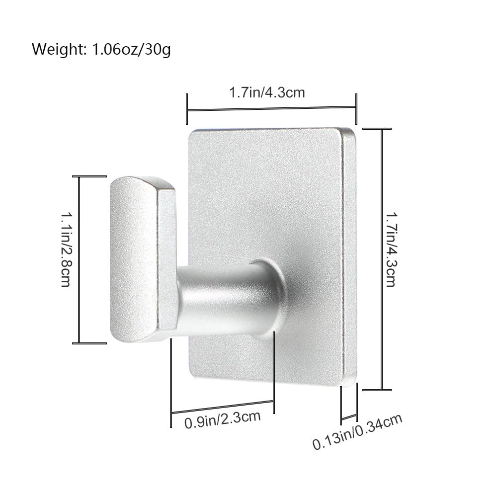 RELONGGI 4 Pack Towel Hooks,Bathroom Towel Holder,Shower Hooks for Inside Shower,Adhesive Wall Hooks for Clothes Kitchen Bathroom Bedroom, Waterproof Rustproof Aluminum (Silver)