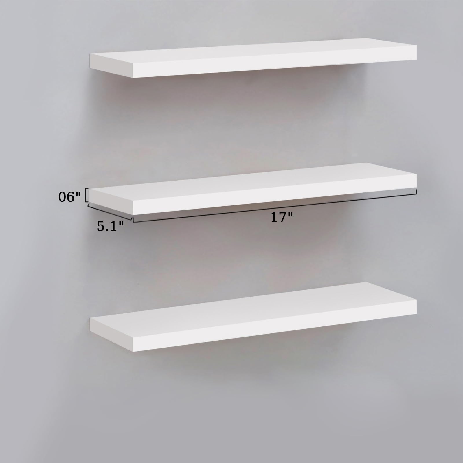 White Floating Shelves Set of 3,Wall Mounted Modern Wood White Floating Wall Shelves Storage Shelf for for Wall Decor, Bedroom, Living Room, Kitchen,Bathroom(White, Set of 3, 17in)