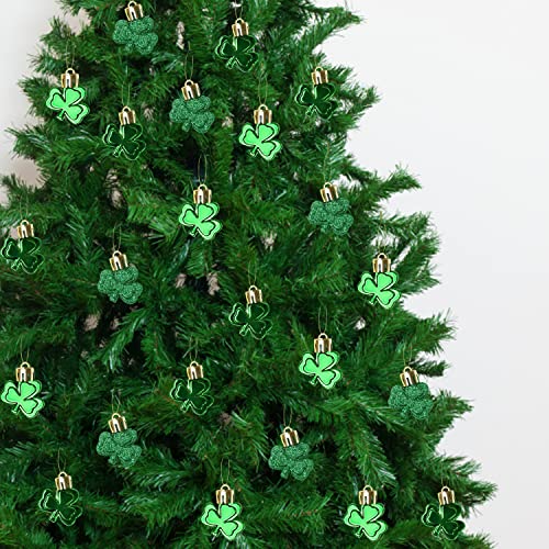 KIMOBER 36PCS St. Patrick's Day Shamrocks Ornaments,Green Luck Clover Hanging Baubles for Irish Festival Home Party Decoration